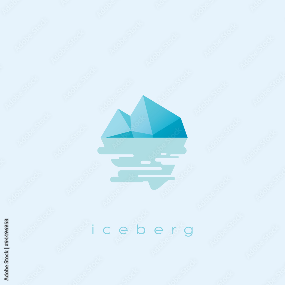 Simple and clean iceberg icon. Risk business symbol with sea reflection ...