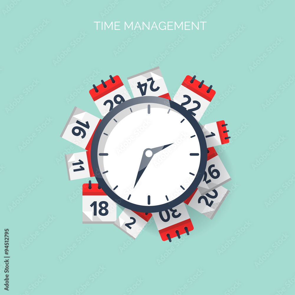 Clock and calendar. Time management concept background Stock Vector ...