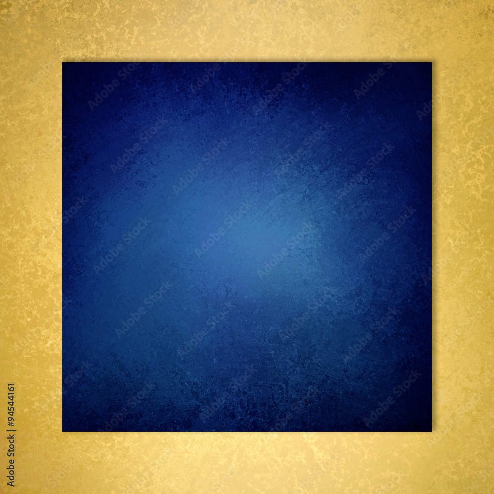 sapphire blue background with elegant metallic gold border and vintage ...