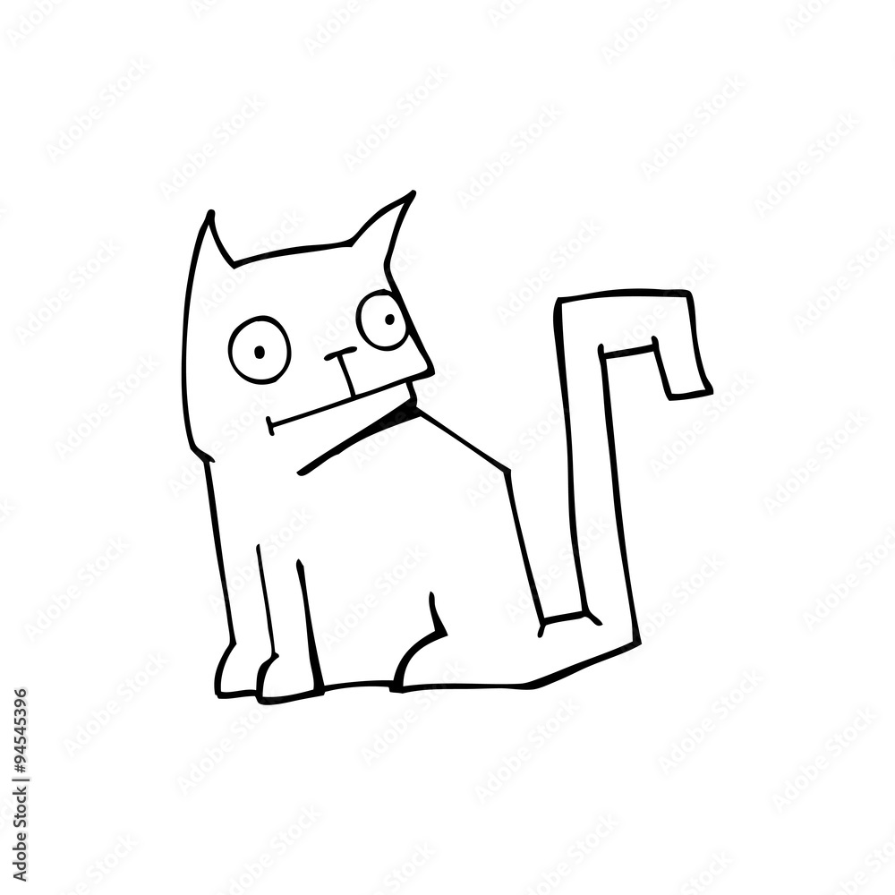 line drawing cartoon cat Stock Vector | Adobe Stock