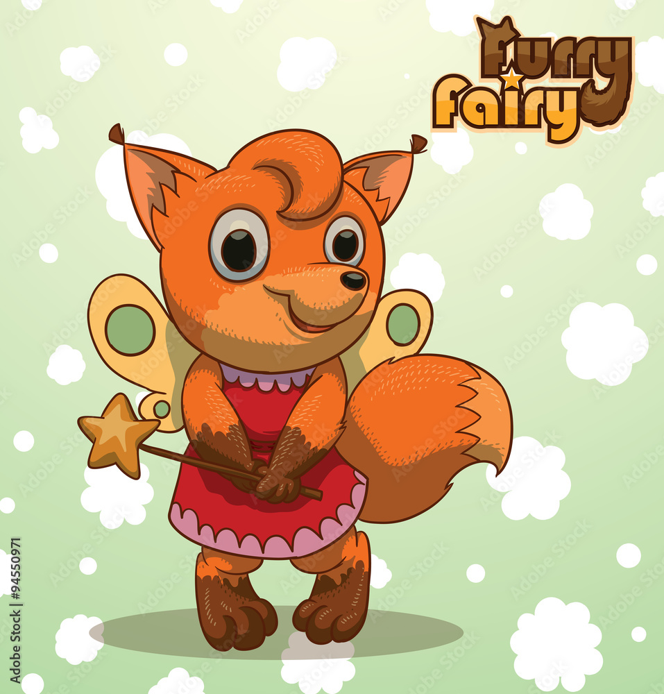 Vector Furry Fairy, Fox. Cartoon image of Furry Fairy orange fox in a ...