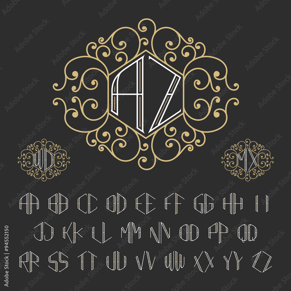 Two letters decorative monogram template. Stylish vector set of ...