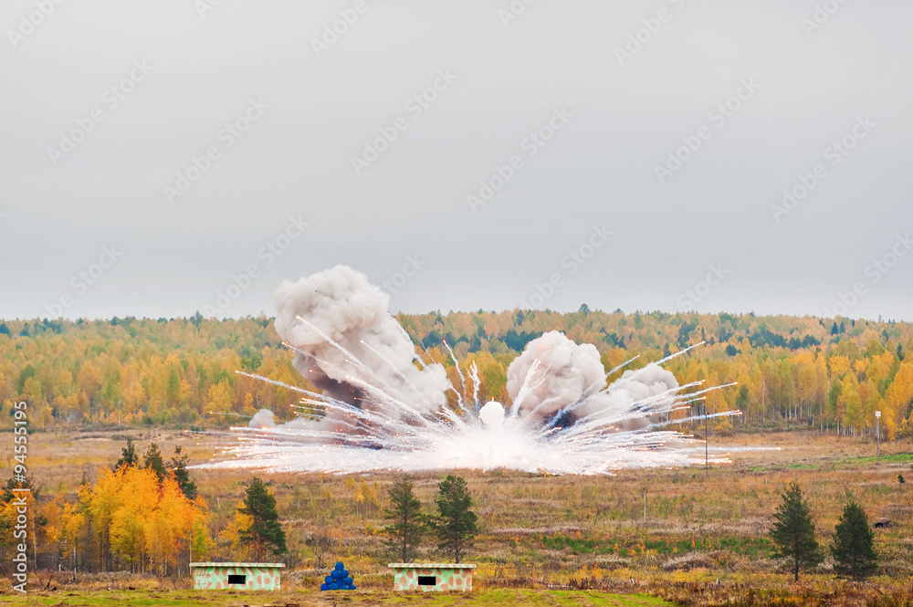 Explosion of a thermite bomb of Buratino launcher Stock Photo | Adobe Stock