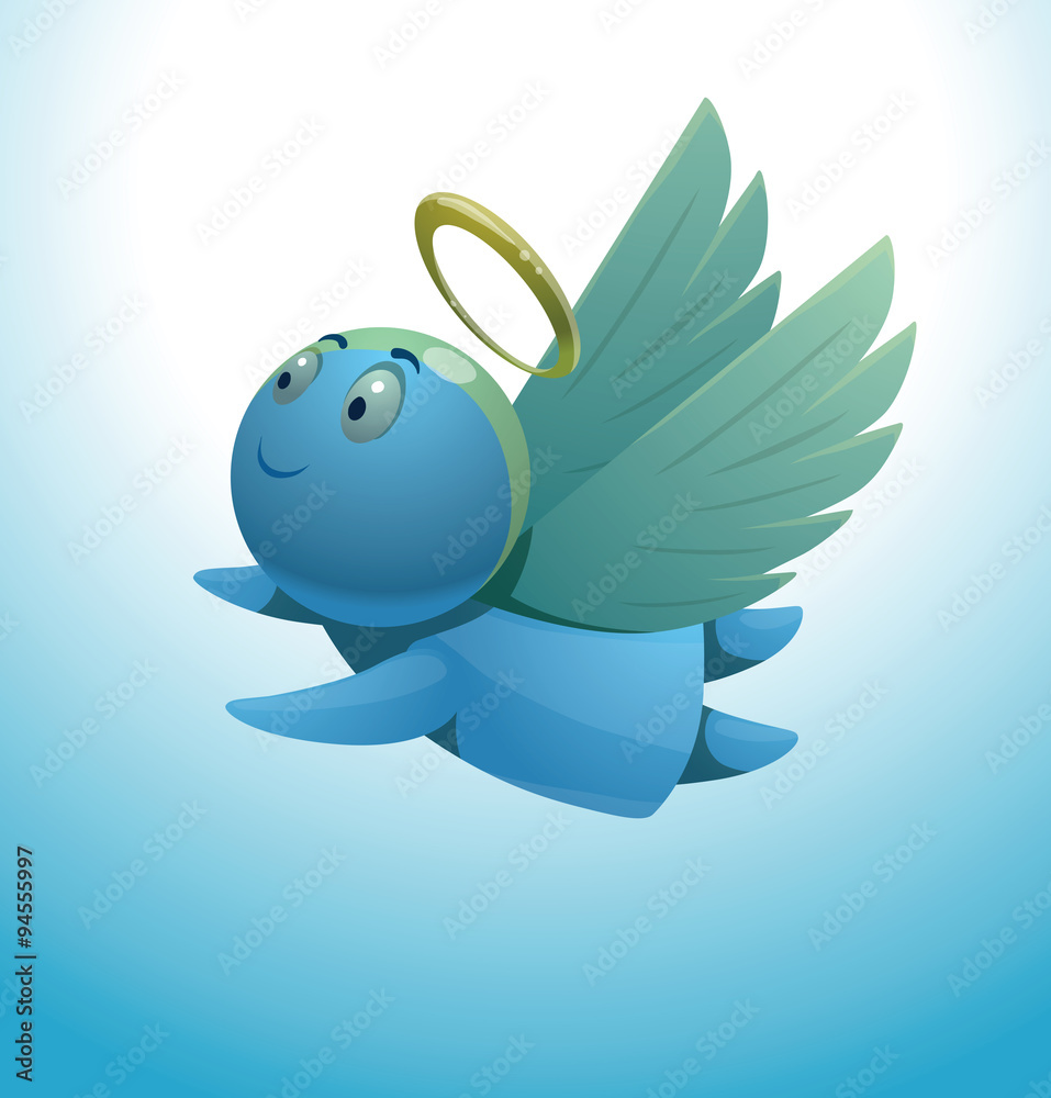 Vector сute little angel flies. Cartoon image of a cute little blue ...