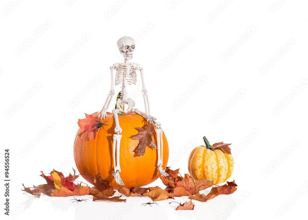 Skeleton Sitting On Pumpkin Stock Photo | Adobe Stock