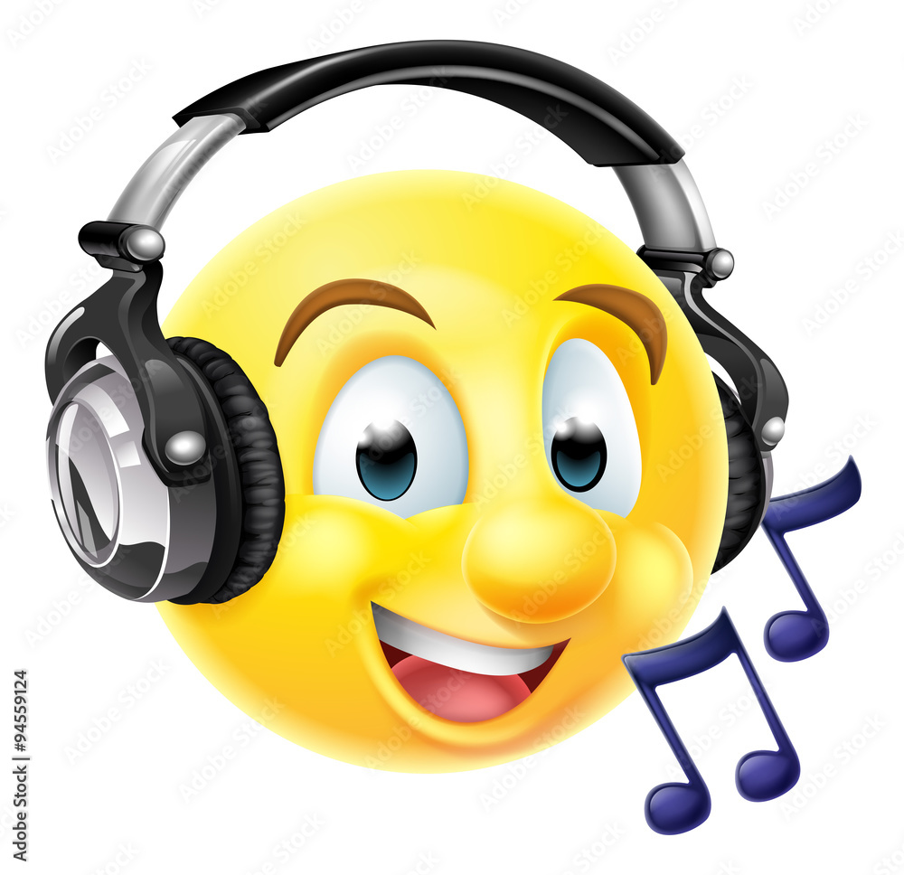 Music Emoji Emoticon Wearing Headphones Stock Vector | Adobe Stock