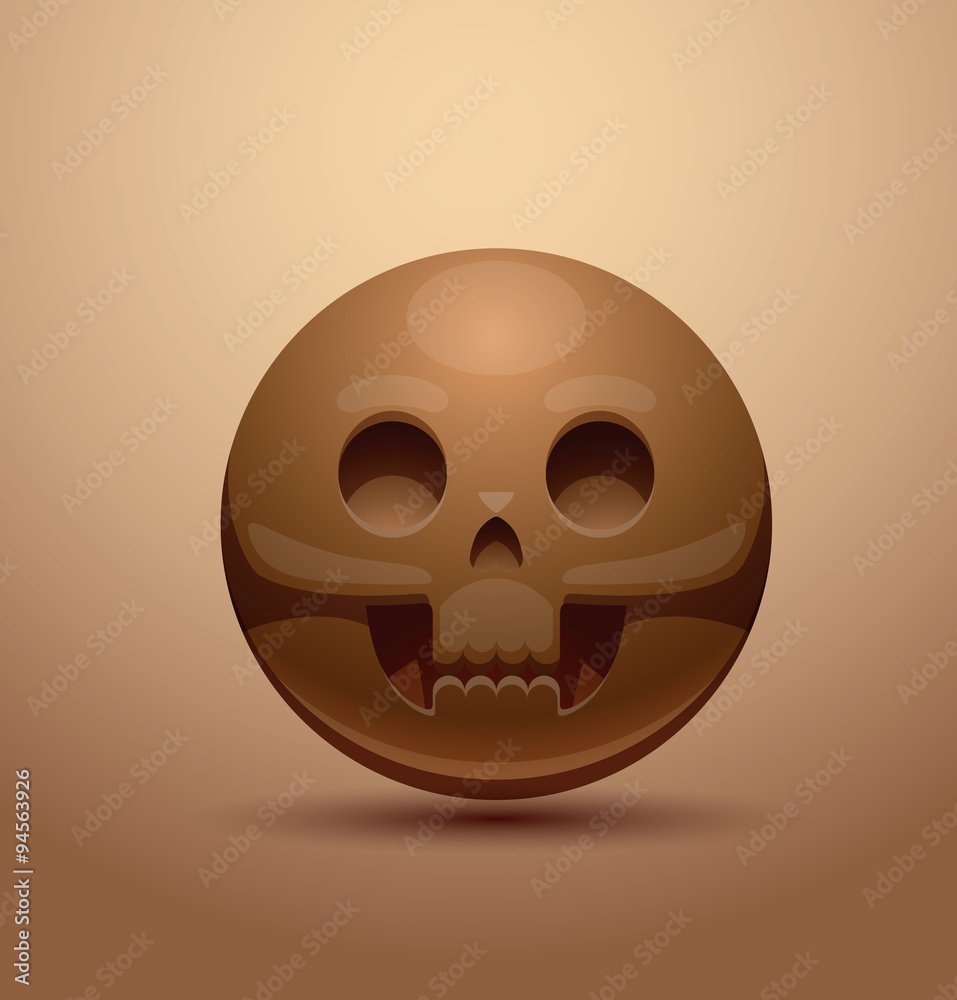 Vector round skull. Cartoon image of a round brown skull on a light ...