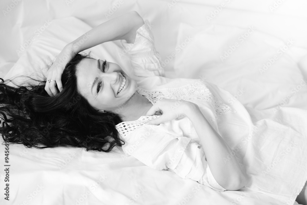 Black And White Photography Of Sexy Pretty Girl In Great Shape Having Fun Happy Relaxing Lying