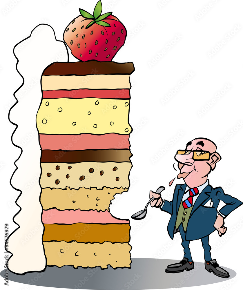 Vector cartoon illustration of a businessman taking a bite of the big ...