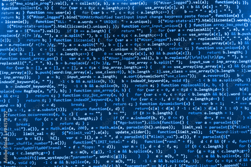 Software developer programming code. Abstract modern virtual computer script. Work of software ...