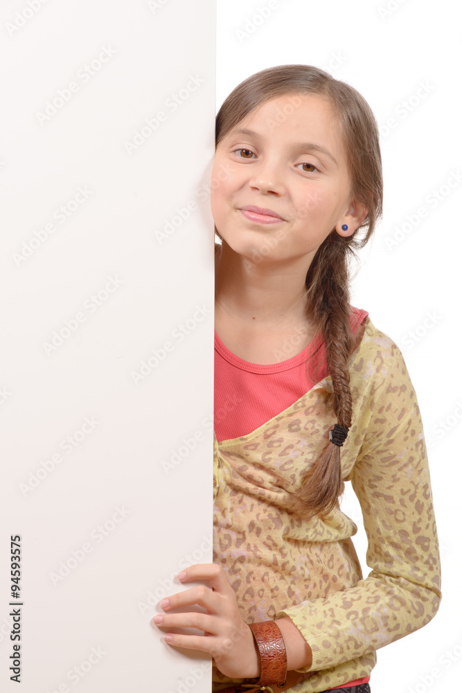 Beautiful young girl holding blank poster isolated Stock Photo | Adobe ...