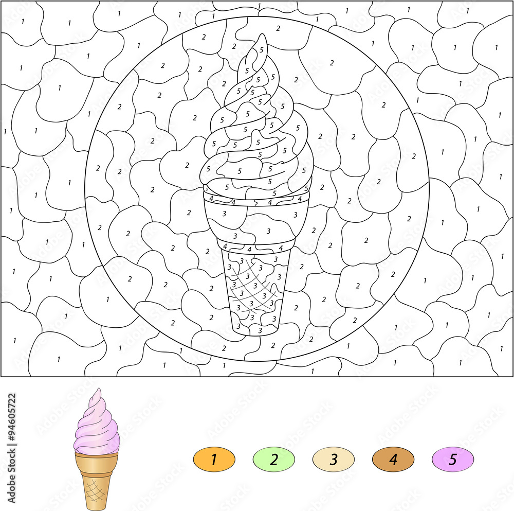 Vetor de Color by number educational game for kids. Sweet and tasty ice ...