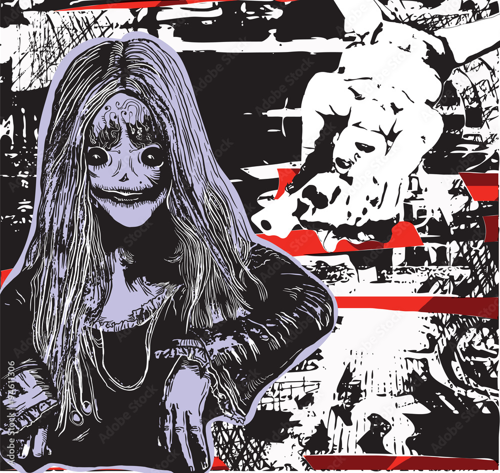 Alter Ego of An Girl with the Gun. Vector hand drawn illustratio Stock ...