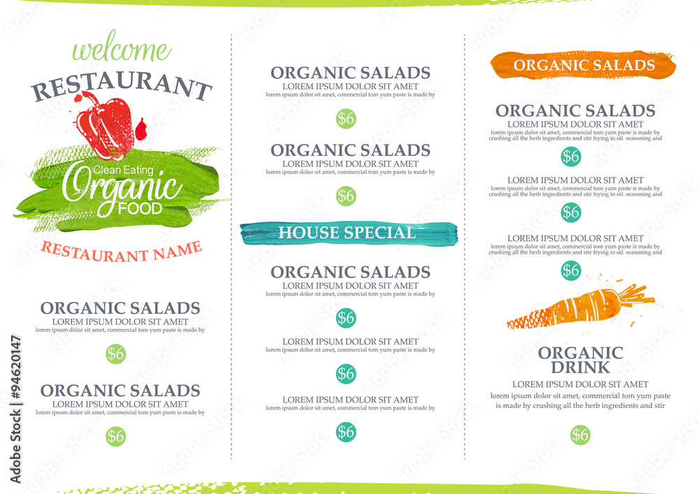 Organic restaurant menu design. Stock Vector | Adobe Stock