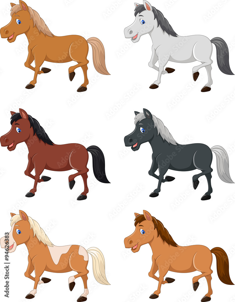 Cartoon horse collection set isolated on white background Stock Vector ...