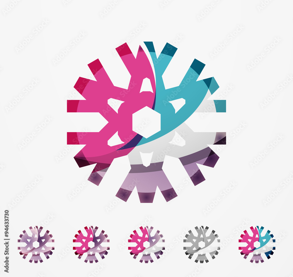 Set of abstract colorful snowflake logo icons, winter concepts, clean ...