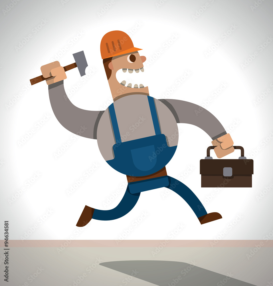 Vector strong worker with hammer. Cartoon image of a strong worker in ...