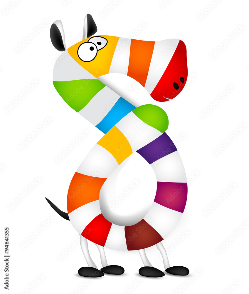 Number eight. Made of colorful animal cartoon rainbow zebra. Vector ...