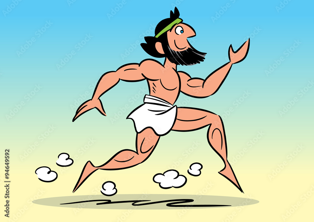 The illustration shows running the Greek marathoner in a cartoon style ...