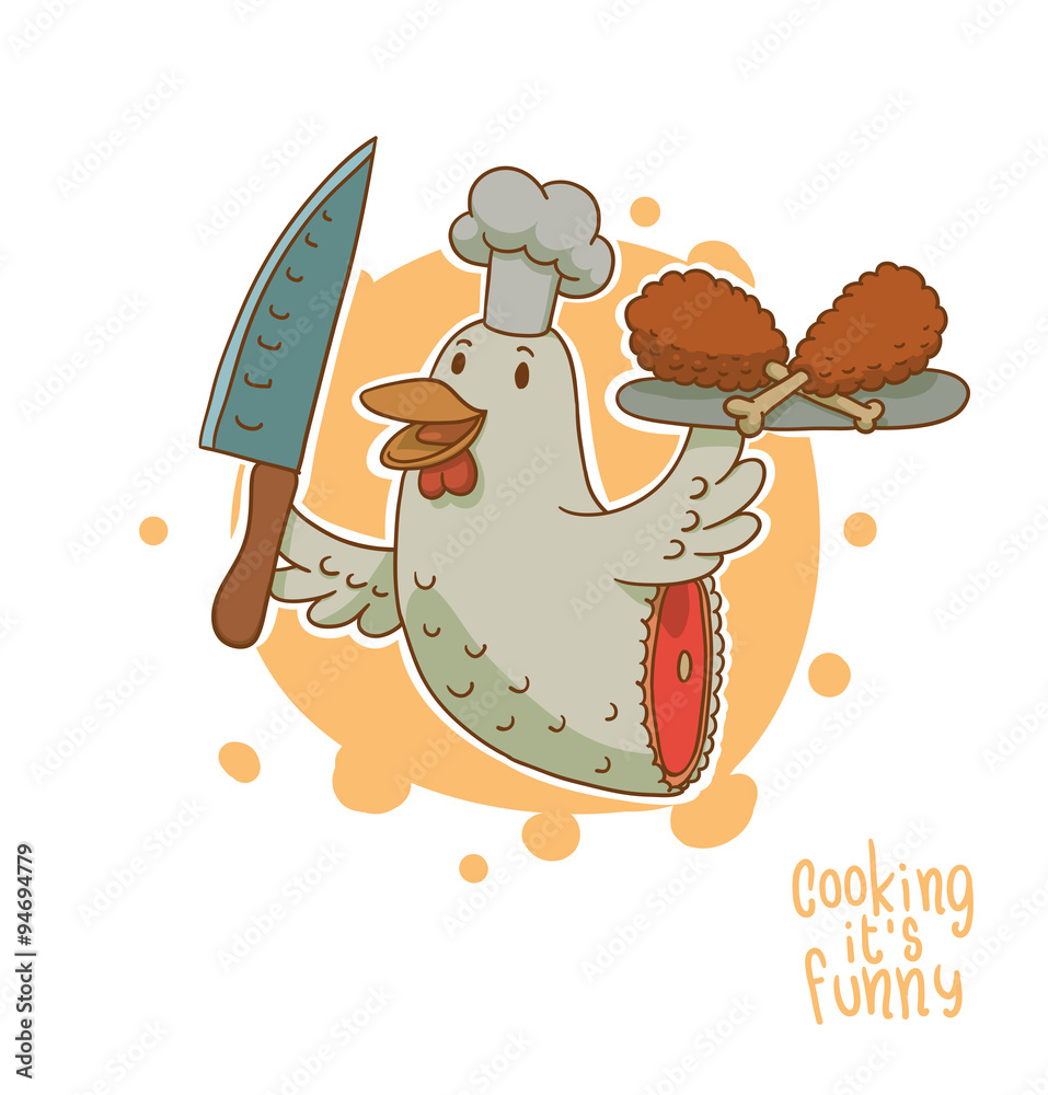 Vector Cooking it is funny, Chicken. Cartoon image of half gray chicken ...