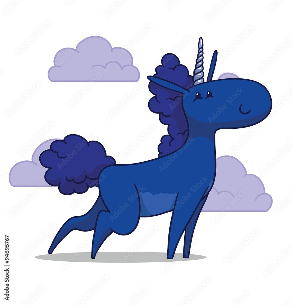 Vector Cute unicorn, blue. Cartoon image of a cute blue unicorn on a ...