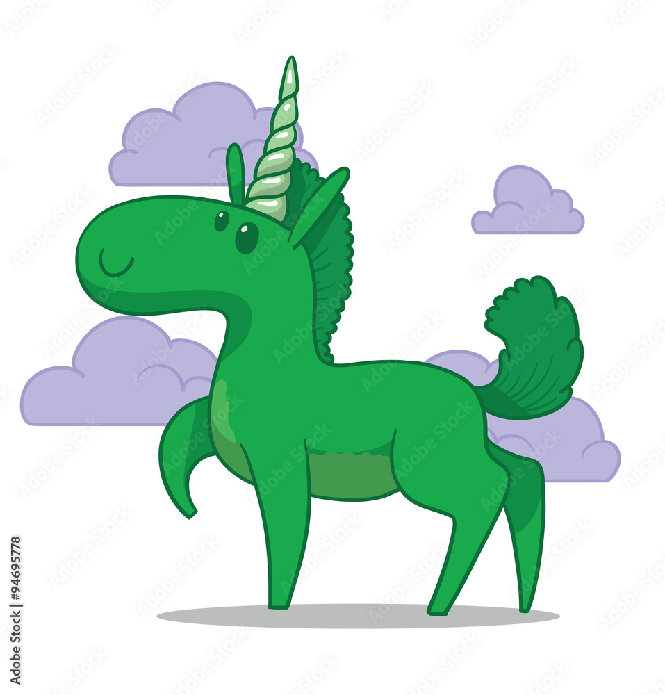 Vector Cute unicorn, green. Cartoon image of a cute green unicorn on a ...