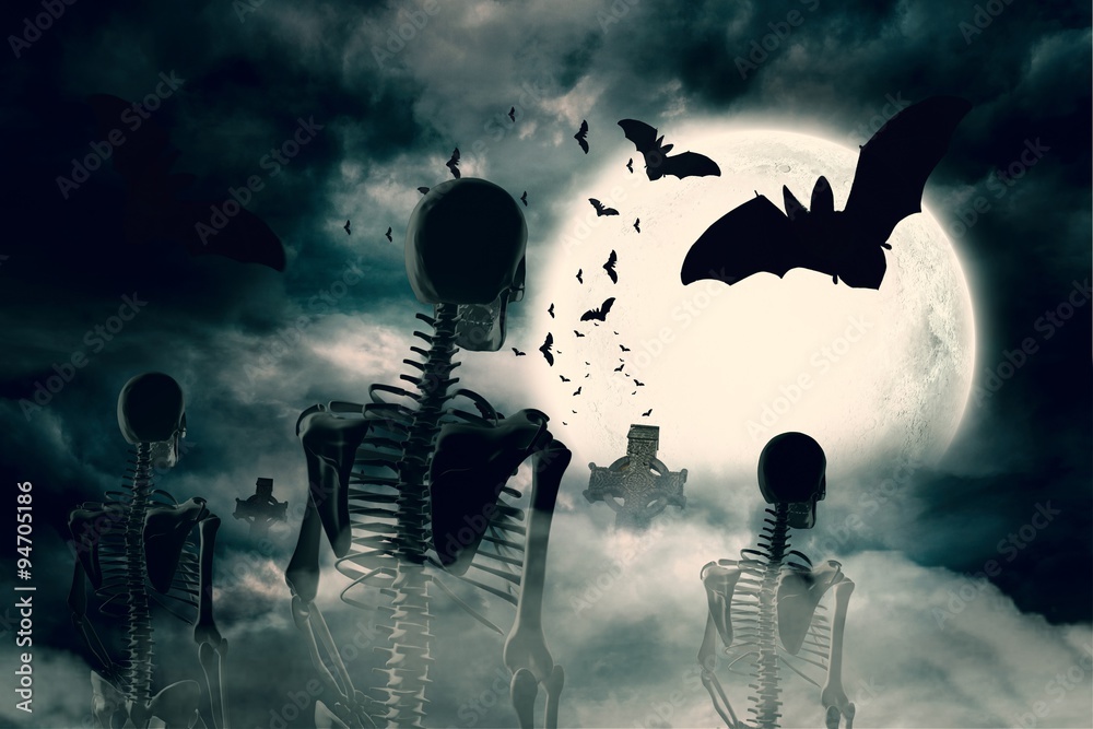 Army of skeletons under full moon Stock Photo | Adobe Stock