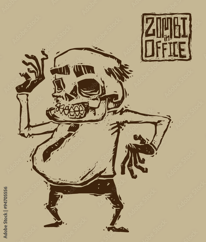 Vector Fat zombie in office. Cartoon image of a fat zombie in a shirt ...
