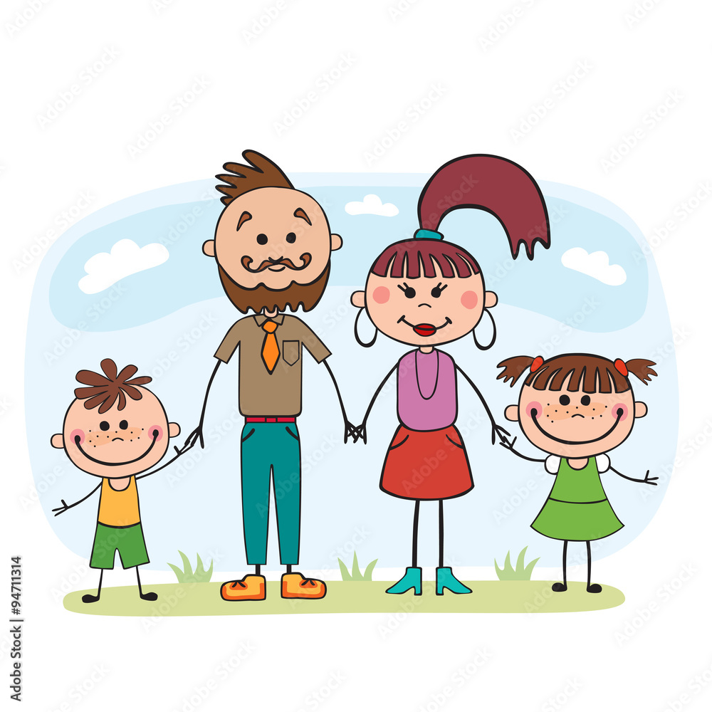 Vector illustration, cartoon, family, mom and dad, children, hol Stock ... Vector illustration, cartoon, family, mom and dad, children, hol Stock ...