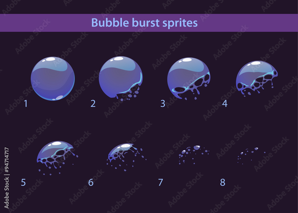 Cartoon soap bubble burst sprites Stock Vector | Adobe Stock