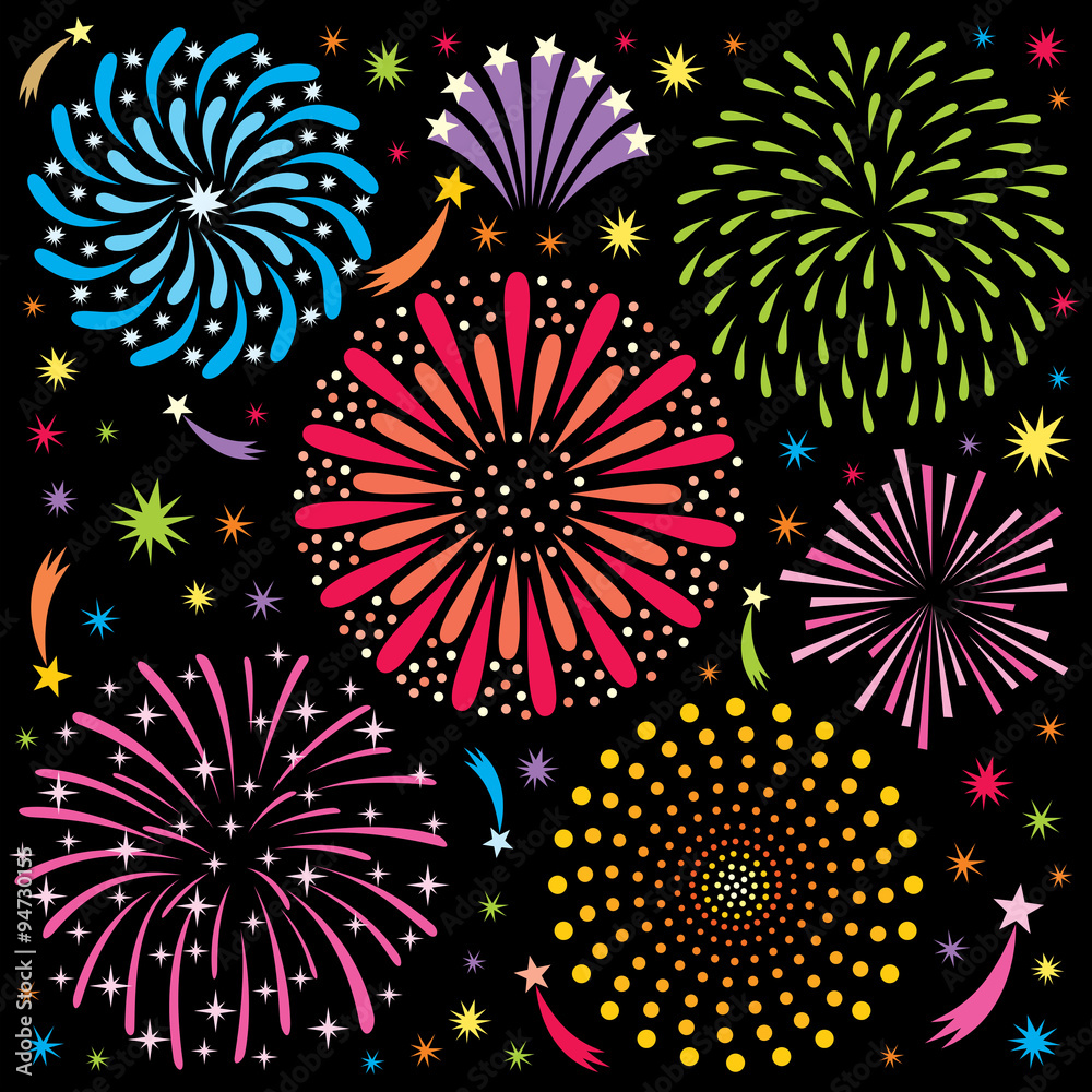 Cartoon fireworks. Stock Vector | Adobe Stock