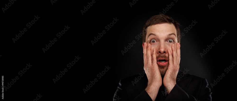 Closeup portrait of businessman in a suit, looking shocked, surprised ...