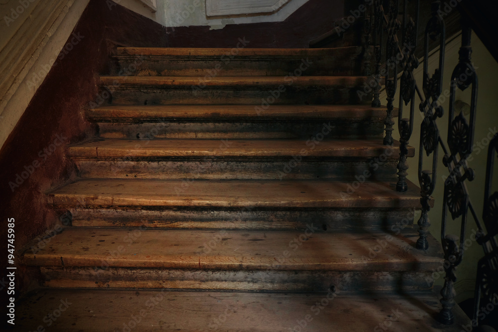 Retro style stairs with iron railing Stock Photo | Adobe Stock