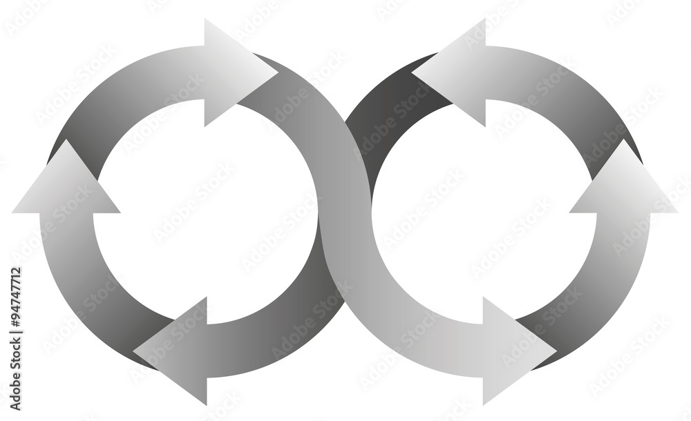 Infinity symbol with gray arrows. Illustration over white background ...