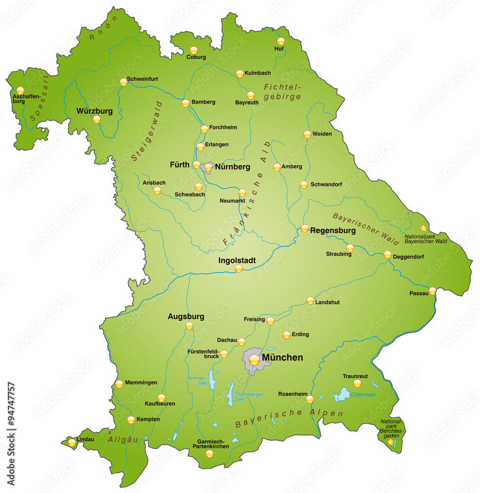 Karte Von Bayern Mit Stadten