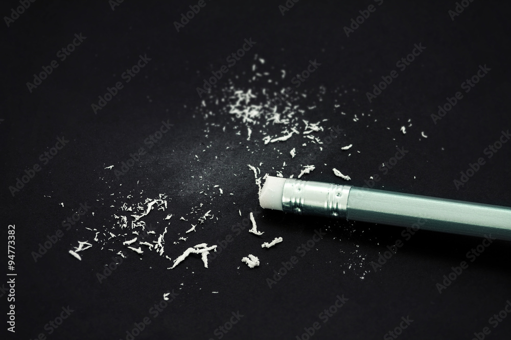 eraser of the end of silver wooden pencil with eraser dust Stock Photo ...