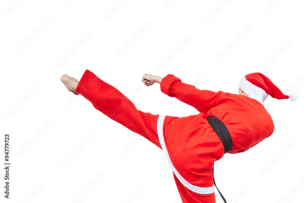 Santa Claus girl doing karate techniques Stock Photo | Adobe Stock