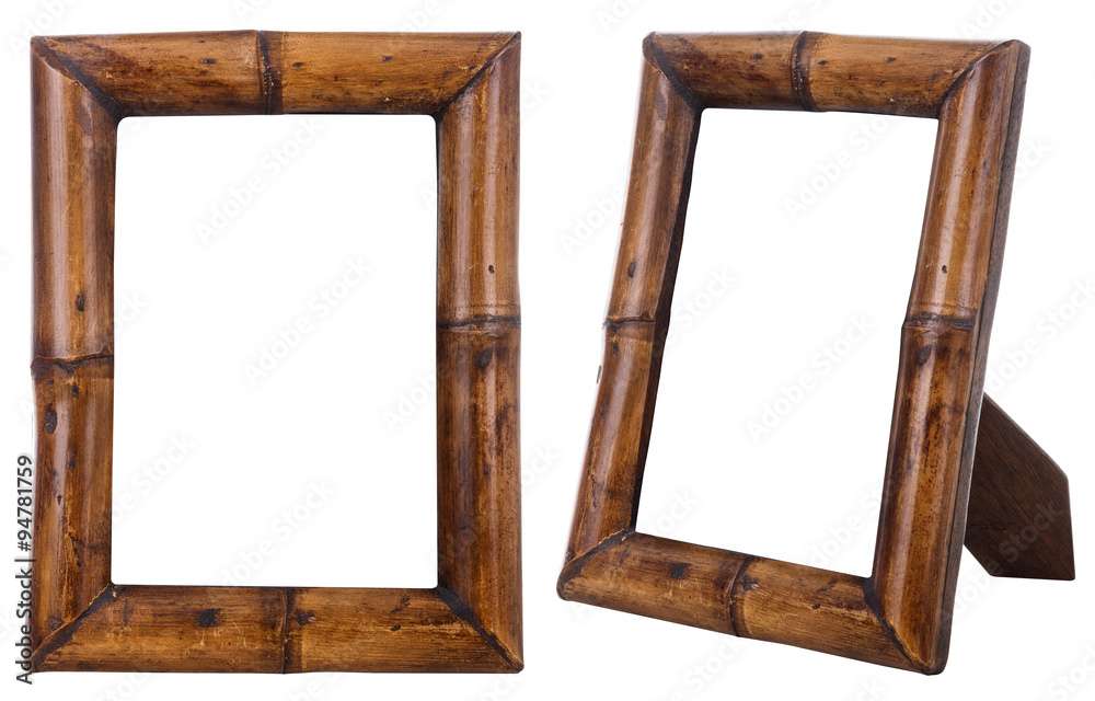 Bamboo wood photo frame isolated on white background with clippi Stock ...