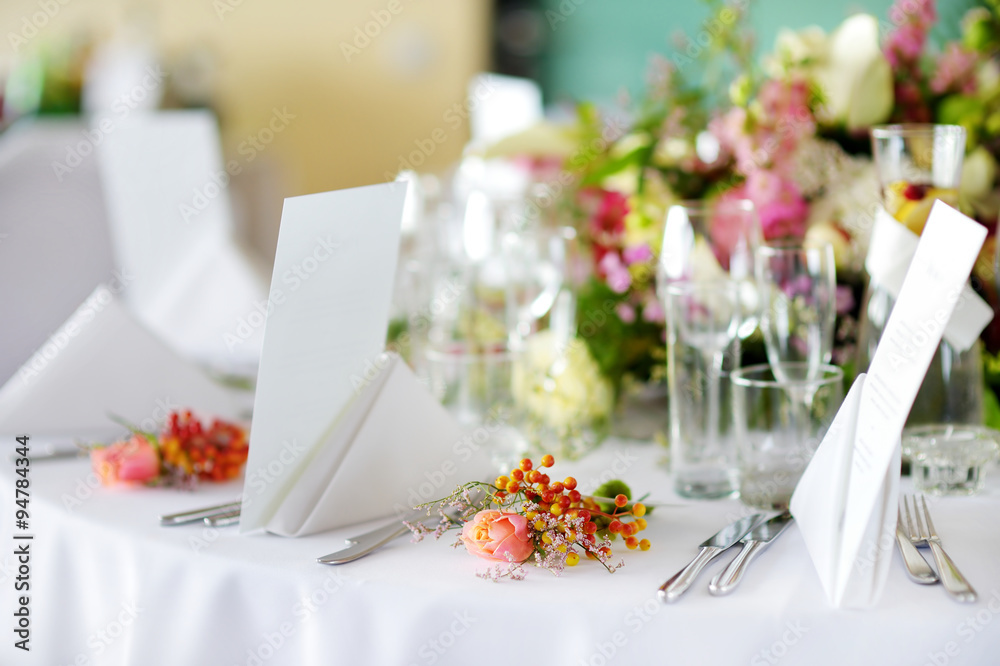 Table set for an event party or wedding reception Stock Photo | Adobe Stock