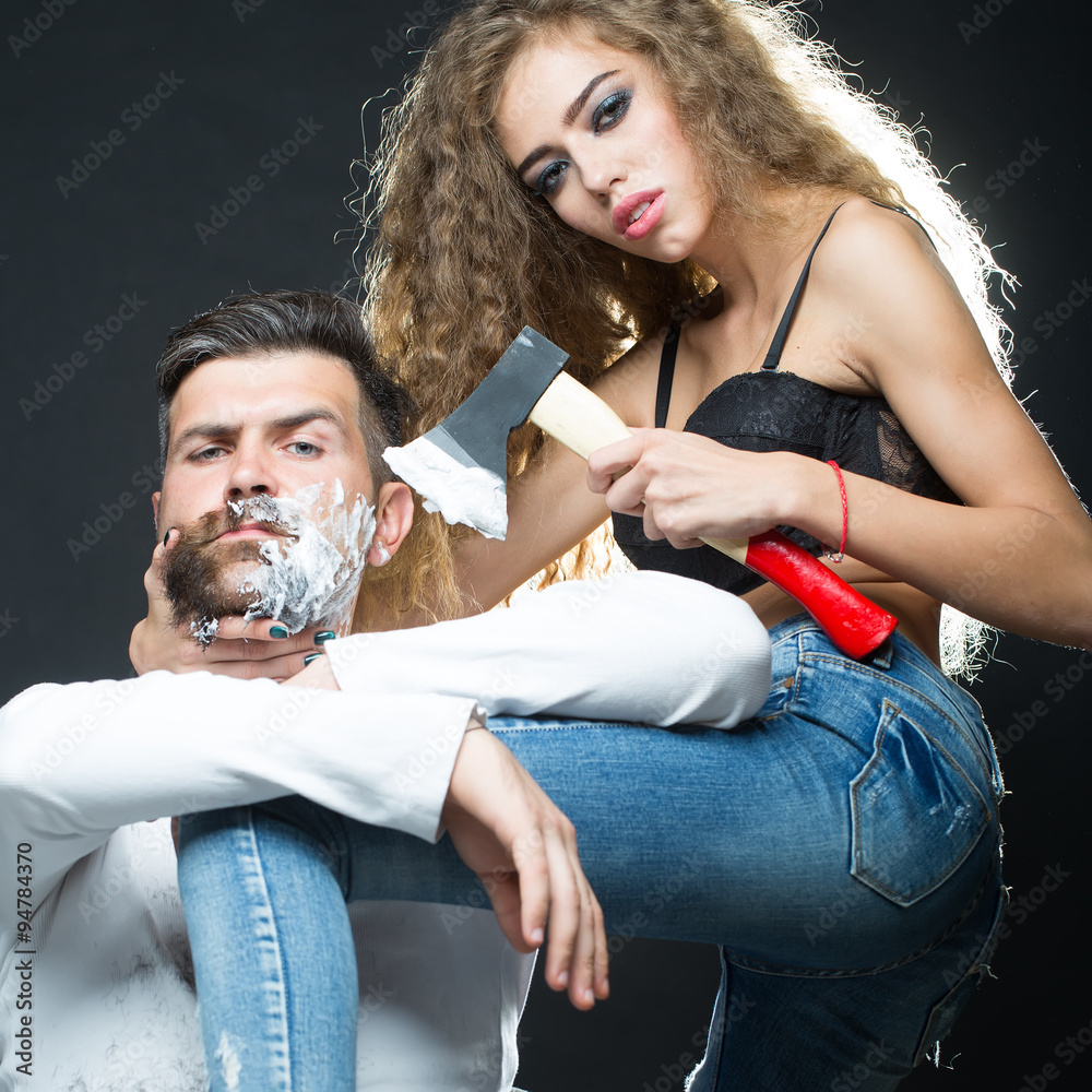 Woman shaving man Stock Photo | Adobe Stock