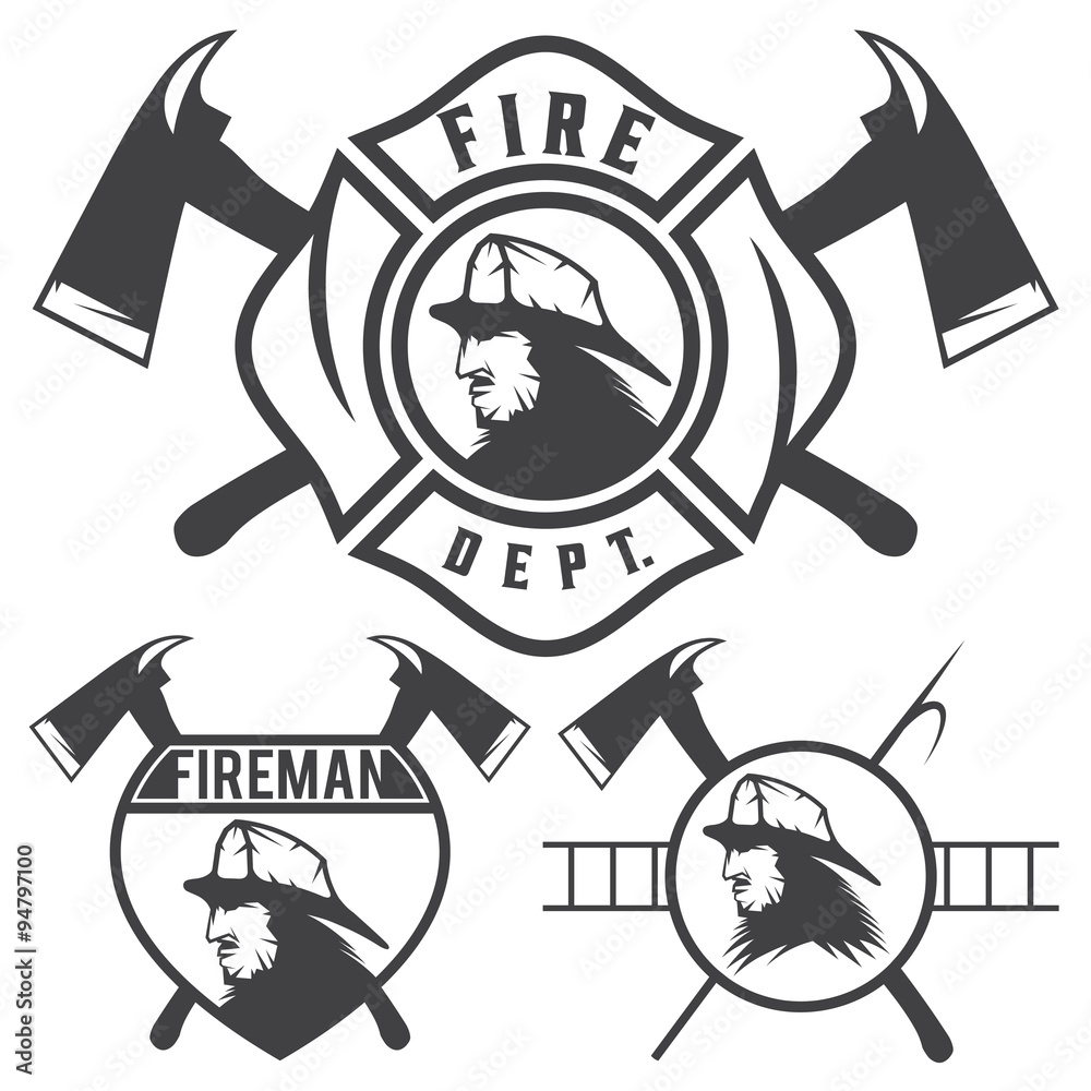Set of fire department emblems and badges Stock Vector | Adobe Stock