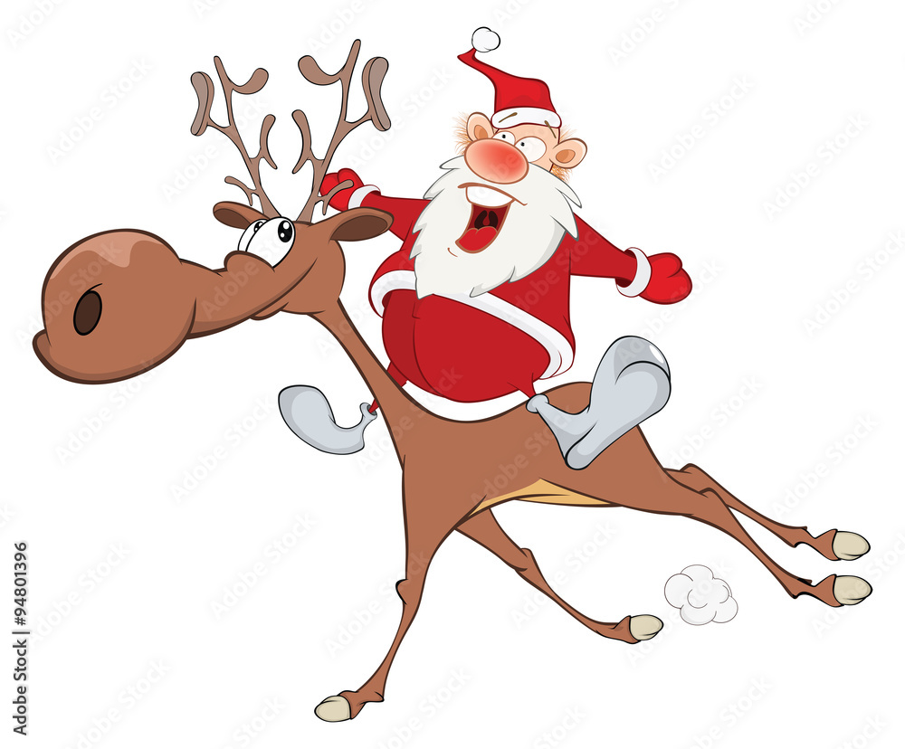 Illustration of Cute Santa Claus and Christmas Deer. Cartoon Character ...
