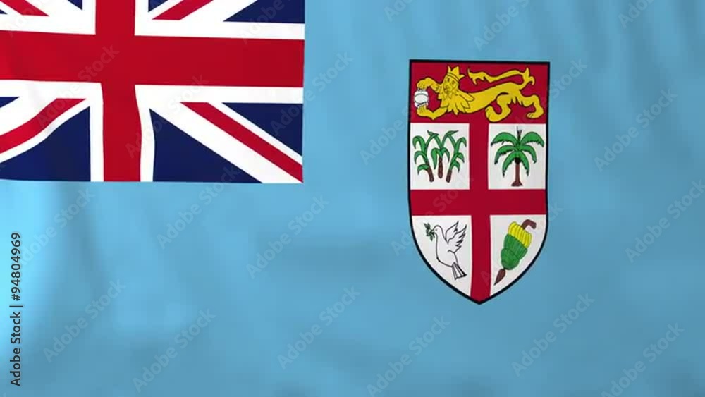 Flag of Fiji, slow motion waving. Rendered using official design and colors. Highly detailed ...