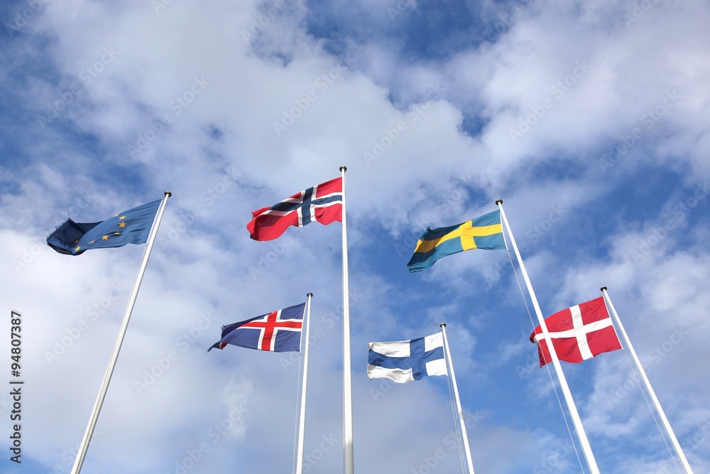 Flags of the Scandinavian countries Stock Photo | Adobe Stock