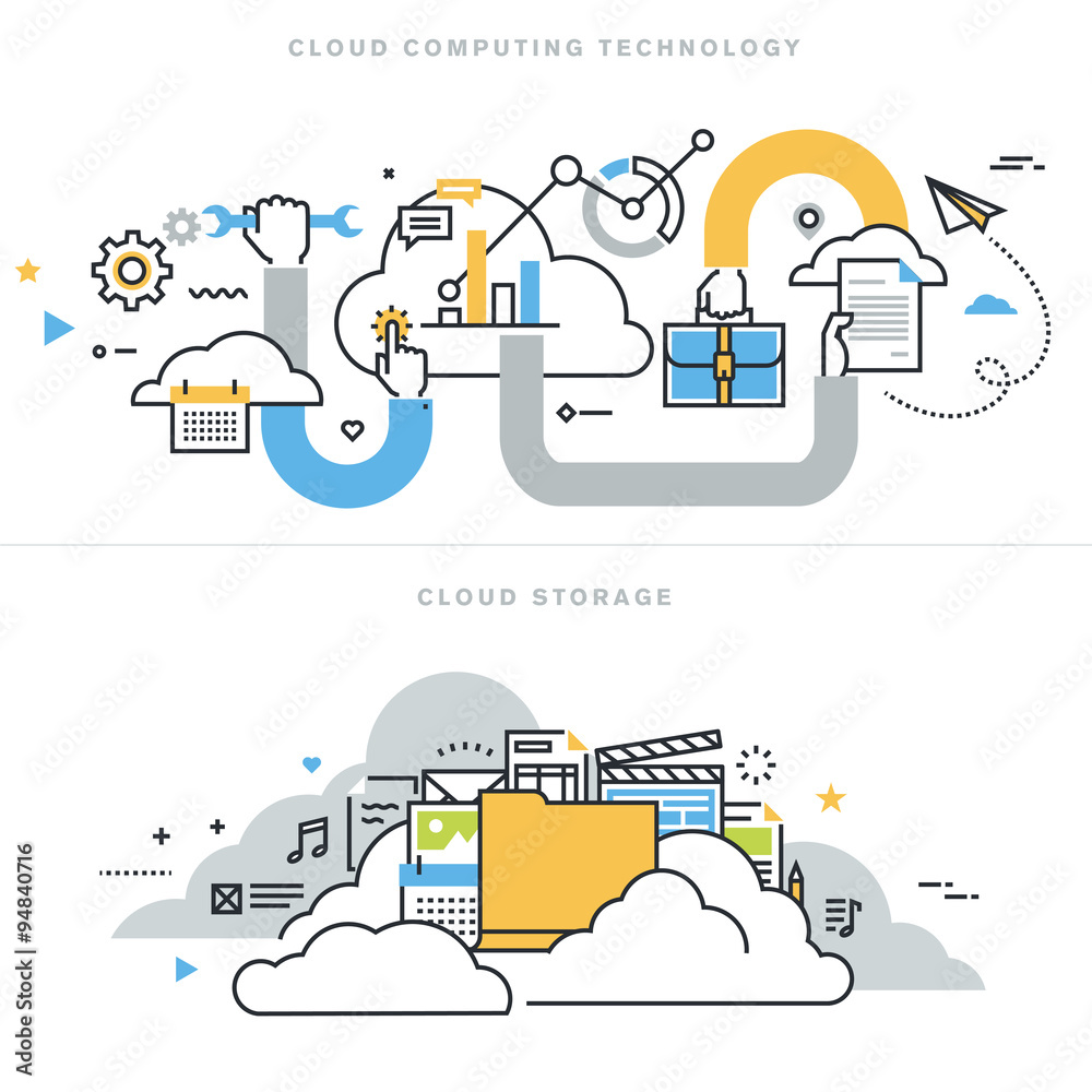 Flat line design vector illustration concepts for cloud computing ...