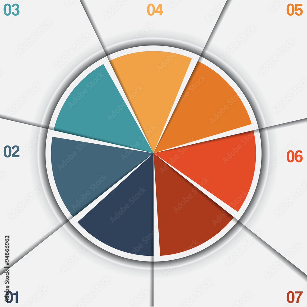 Infographic Pie chart template 7 positions Stock Illustration | Adobe Stock
