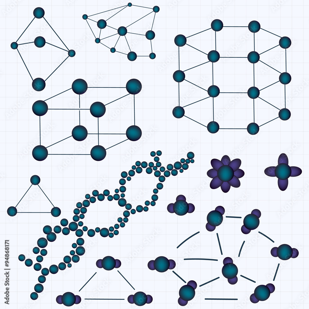 Vector set with chemistry formulas and molecular combinations Stock ...