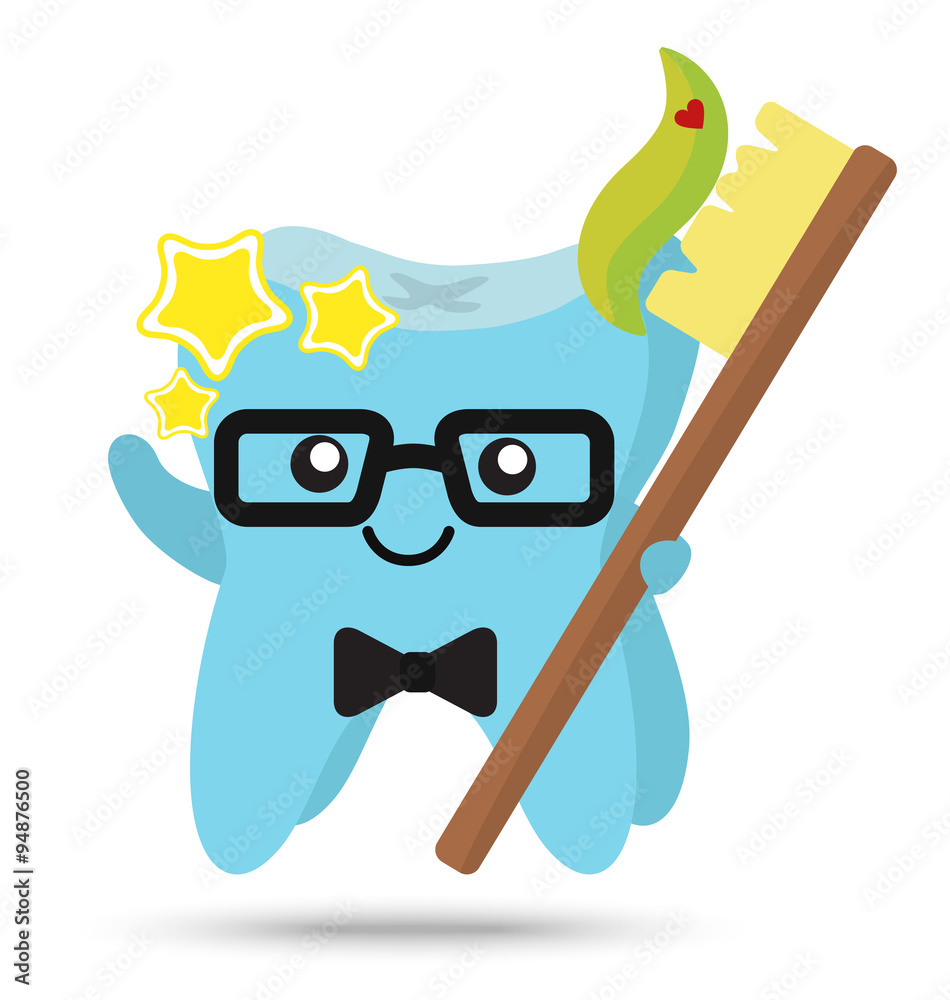 Tooth boy character illustration holding a toothbrush vector ...