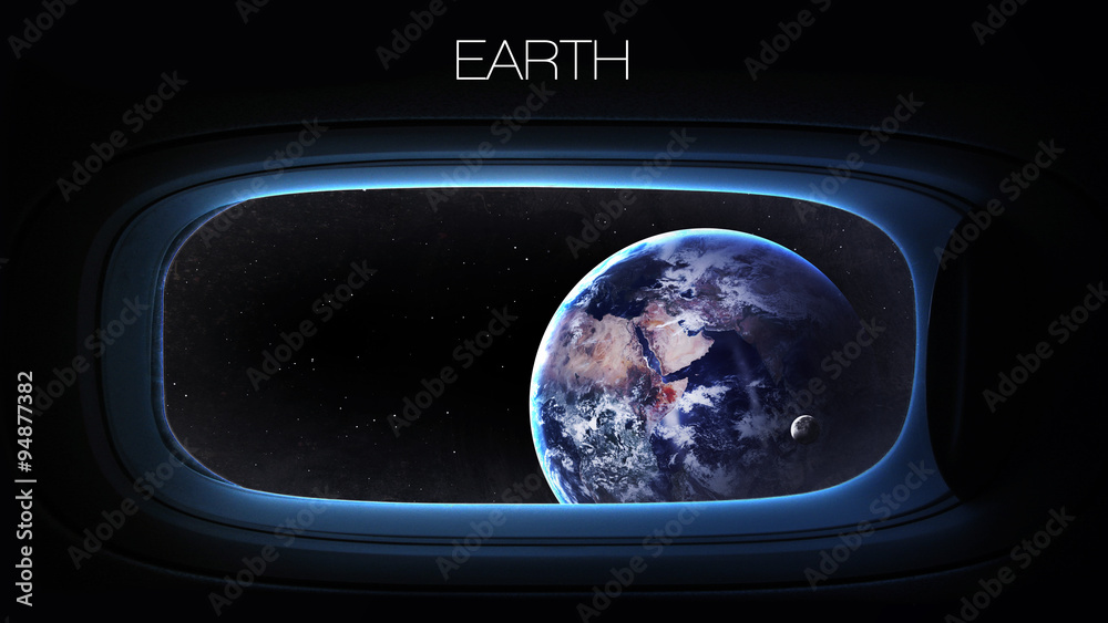 Earth - Beauty of solar system planet in spaceship window porthole ...