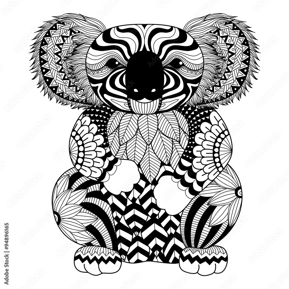 Drawing zentangle Koala for coloring page, shirt design effect, logo ...